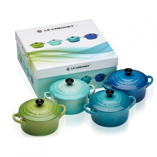 Le Creuset Le Creuset Set 4 Mini Cocotte In Gres Vetrificato 10cm Verde Palma, Cool Mint, Blu ...